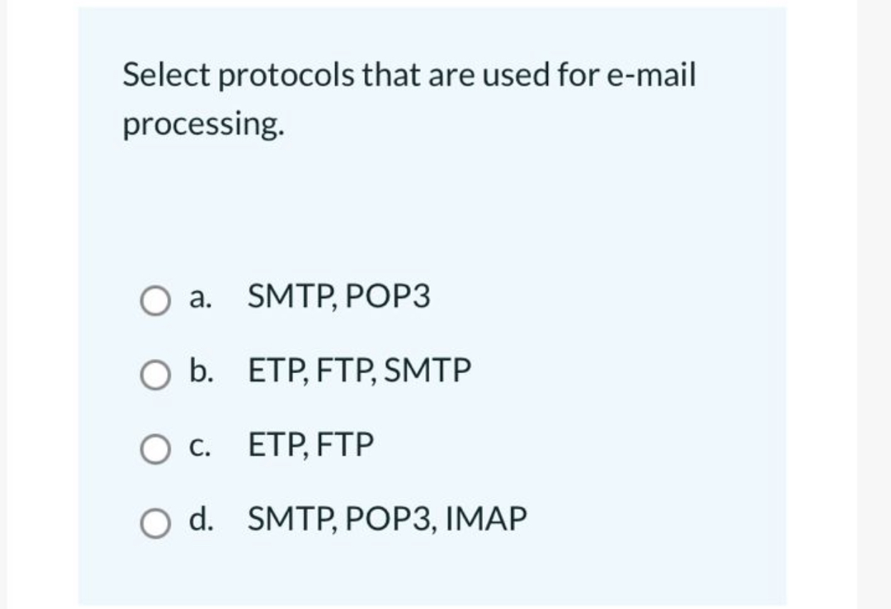 Solved Select protocols that are used for e-mail | Chegg.com