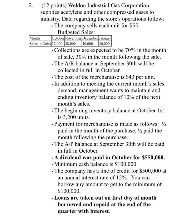 Solved 2. (12 points) Weldon Industrial Gas Corporation | Chegg.com