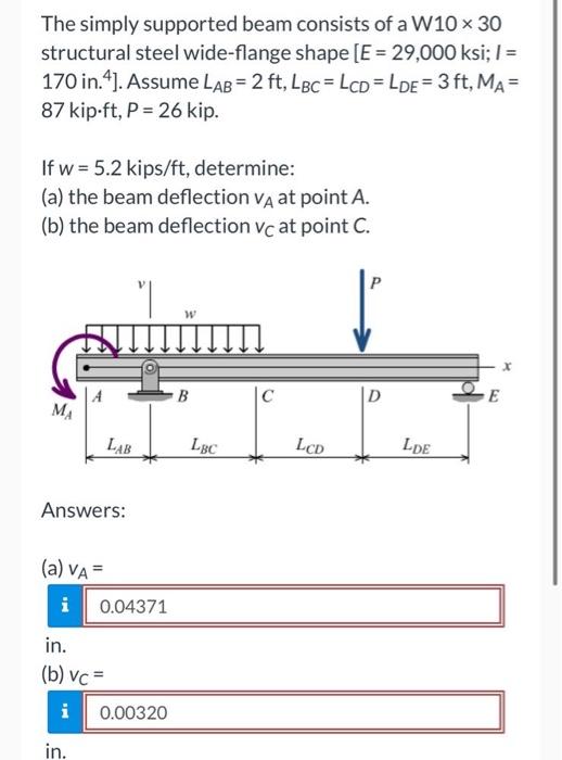 Solved The simply supported beam consists of a W 10×30 | Chegg.com