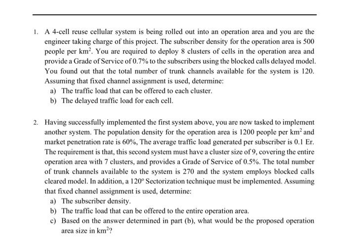 1. A 4-cell reuse cellular system is being rolled out | Chegg.com
