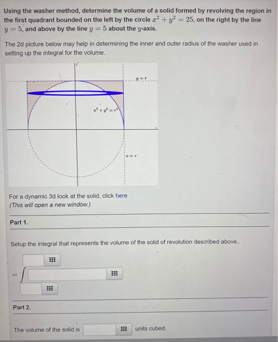 Solved Using the washer method, determine the volume of a | Chegg.com