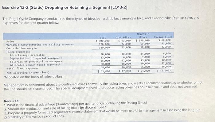 Solved Exercise 13-2 (Static) Dropping or Retaining a | Chegg.com