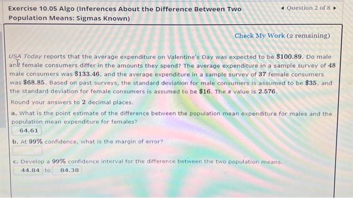 Solved Exercise 10.05 Algo (Inferences About the Difference | Chegg.com