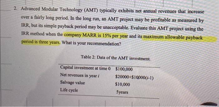 Solved 2. Advanced Modular Technology (AMT) typically | Chegg.com