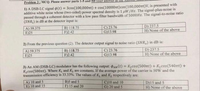 Solved 1) A DSB-LC signal | Chegg.com