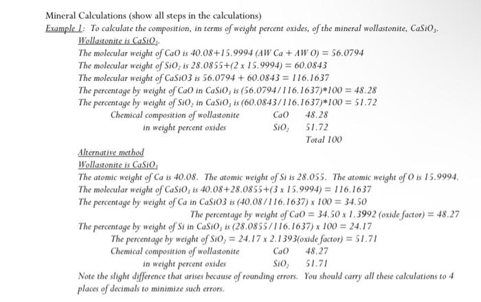 Mineral Calculations (show all steps in the | Chegg.com