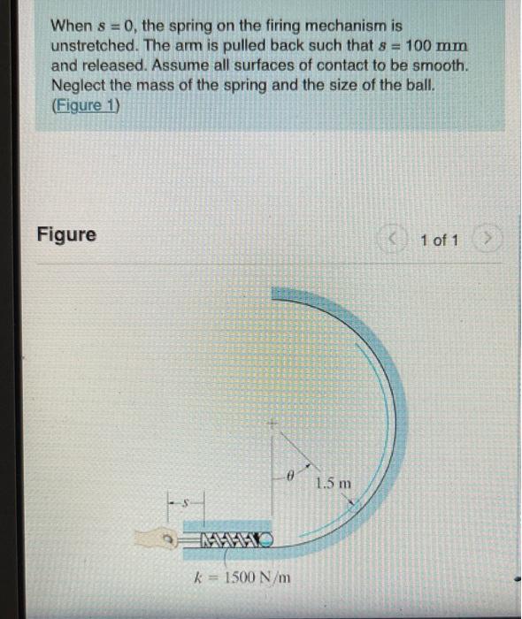 Solved When s=0, the spring on the firing mechanism is | Chegg.com
