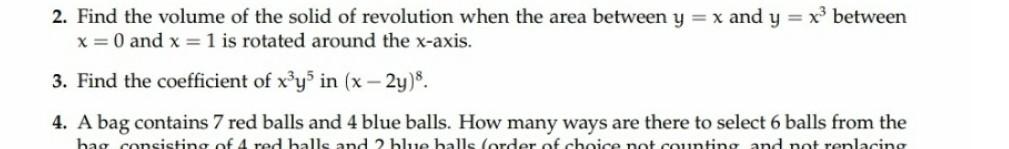 Solved 2. Find the volume of the solid of revolution when | Chegg.com