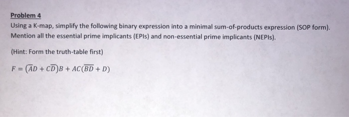 Solved Problem 4 Using a K-map, simplify the following | Chegg.com