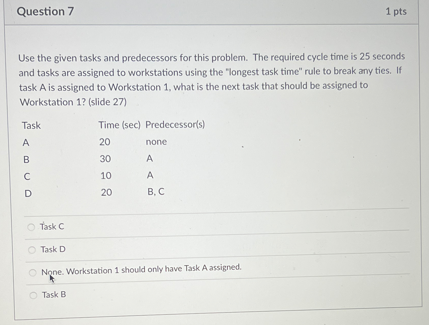 Solved Question 71 ﻿ptsUse the given tasks and predecessors | Chegg.com
