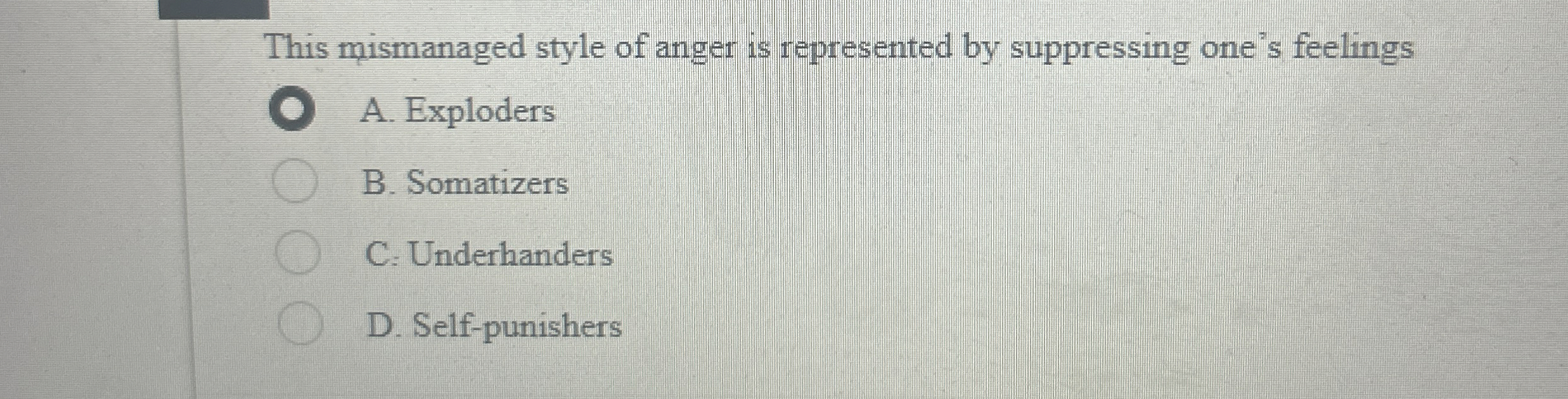 Solved This mismanaged style of anger is represented by | Chegg.com