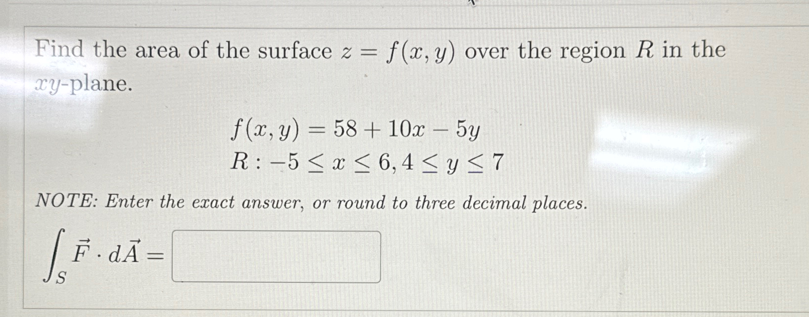Solved Find the area of the surface z=f(x,y) ﻿over the | Chegg.com