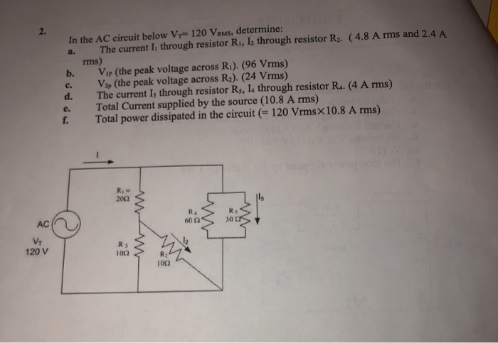 Solved In the AC circuit below V-120 VRMs, determine: a. The | Chegg.com
