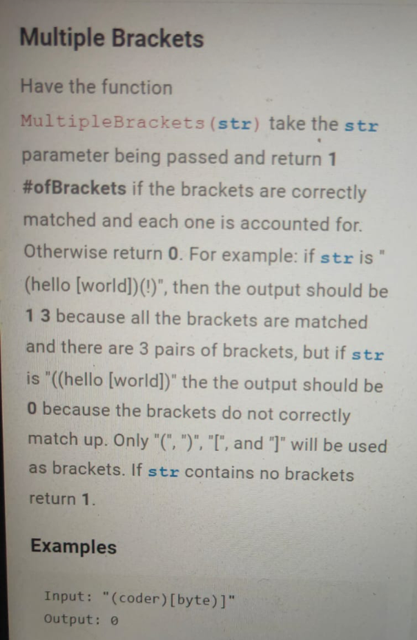 Solved Multiple Brackets Have the function MultipleBrackets | Chegg.com