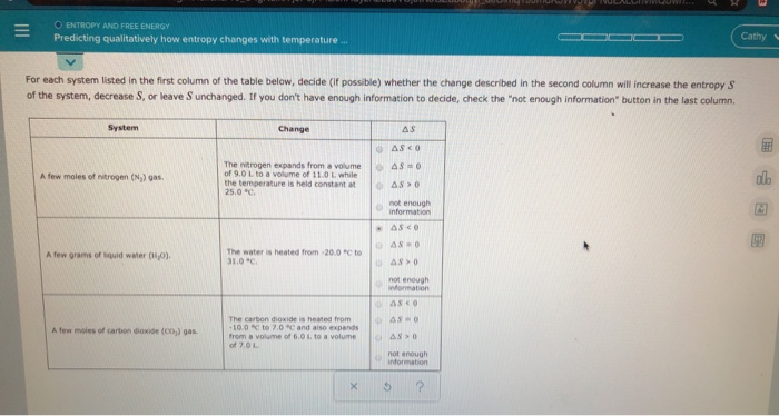 Solved O ENTROPY AND FREE ENERGY Predicting qualitatively | Chegg.com