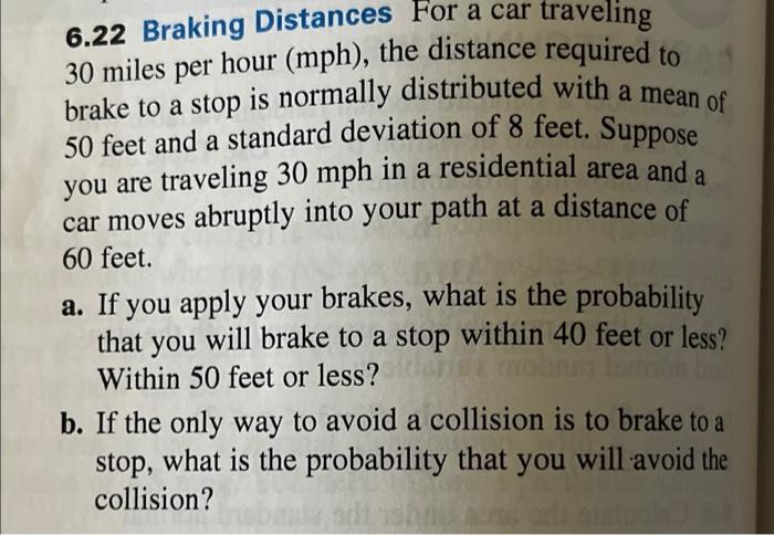 Solved 6.22 Braking Distances For a car traveling 30 miles | Chegg.com
