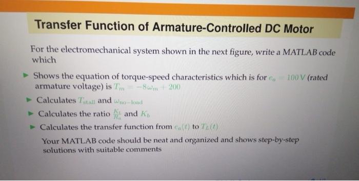 Solved Transfer Function of Armature-Controlled DC Motor For | Chegg.com