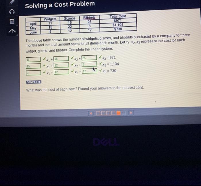 Solved Solving a Cost Problem 11 22 15 9 17 Widgets Gizmos | Chegg.com