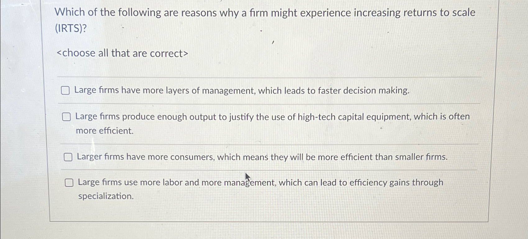 Solved Which of the following are reasons why a firm might | Chegg.com