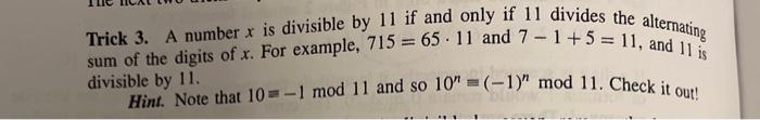Solved Trick 3. A number x is divisible by 11 if and only if | Chegg.com