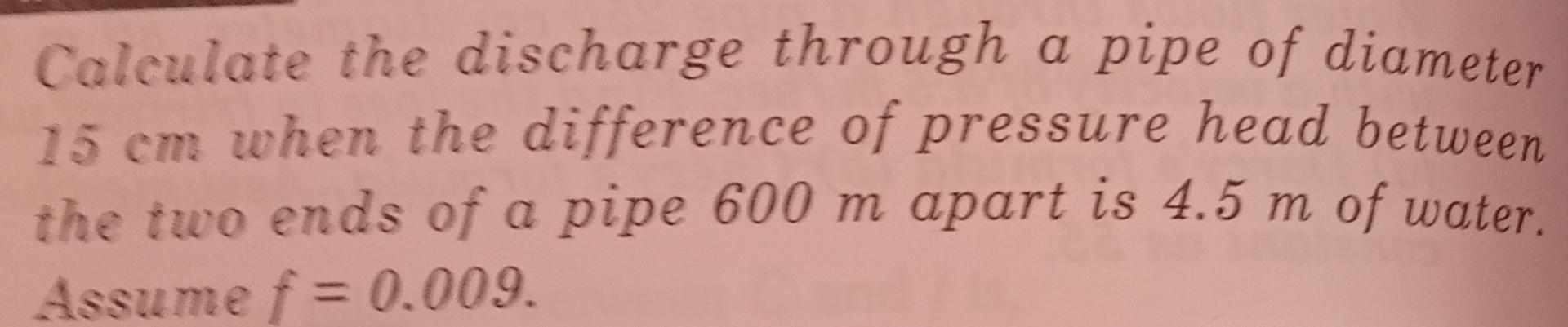 Solved Calculate the discharge through a pipe of diameter | Chegg.com