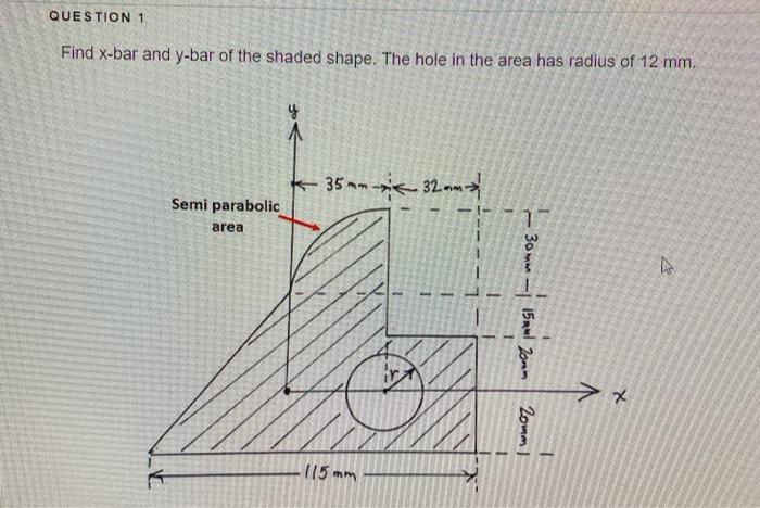 Solved QUESTION 1 Find X-bar and y-bar of the shaded shape. | Chegg.com