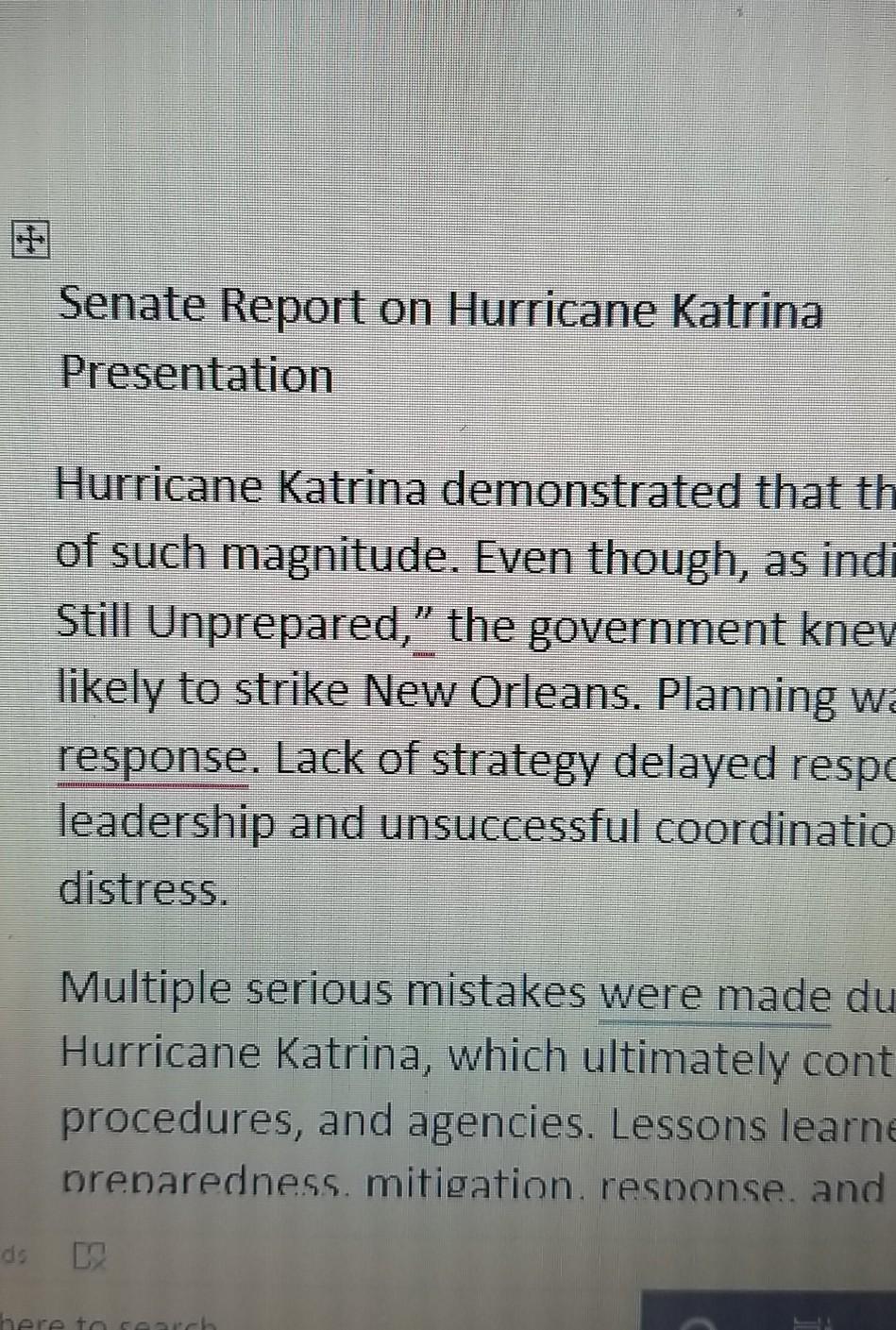 Solved Senate Report on Hurricane Katrina Presentation | Chegg.com