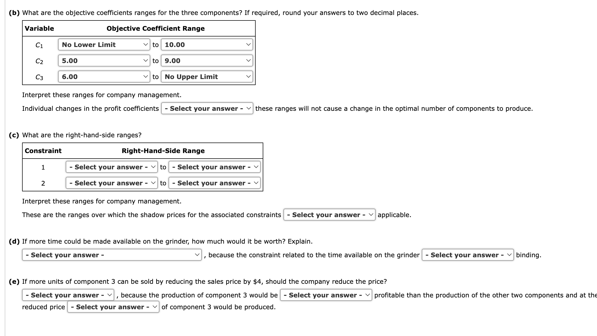 Solved (b) ﻿What are the objective coefficients ranges for | Chegg.com