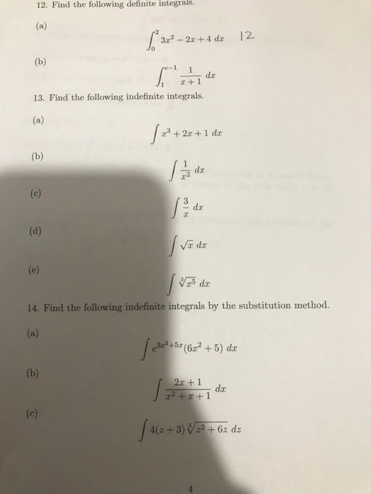 Solved 12. Find the following definite integrals. ( 3x2 – 2x | Chegg.com