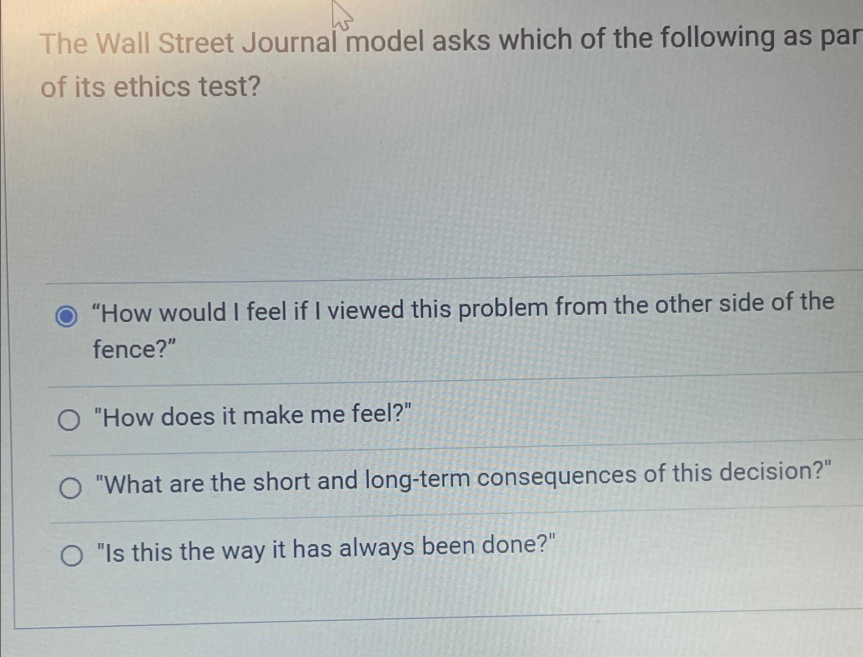 Solved The Wall Street Journal model asks which of the | Chegg.com