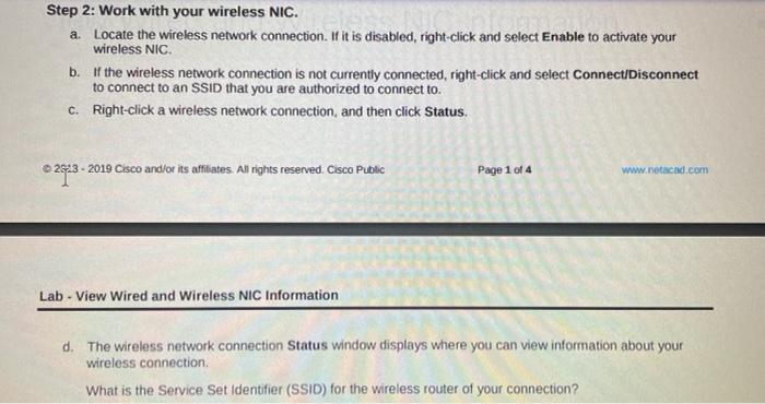 Solved Objectives Part 1: Identify and Work with PC NICS | Chegg.com