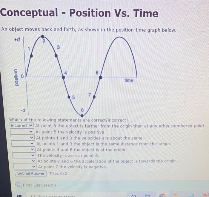 Solved Conceptual - Position Vs. Time An object moves back | Chegg.com