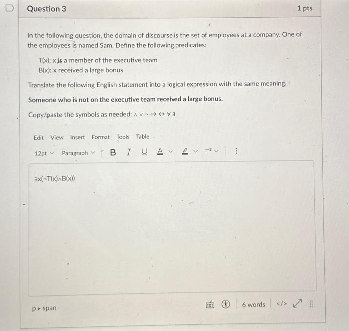 Solved In the following question, the domain of discourse is | Chegg.com