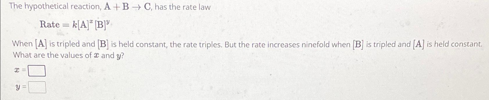 Solved The hypothetical reaction, A+B->C, has the rate | Chegg.com