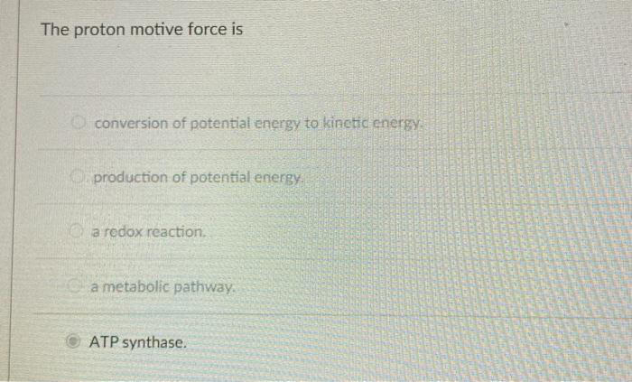 Solved The proton motive force is conversion of potential | Chegg.com