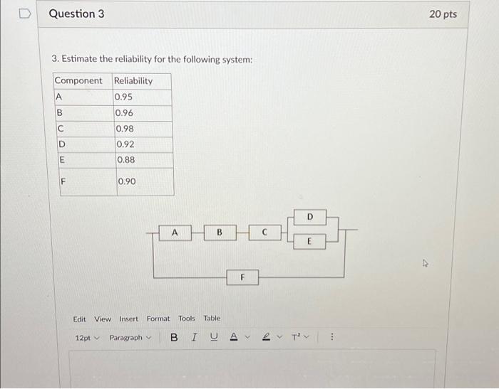 Solved Question 3 3. Estimate the reliability for the | Chegg.com