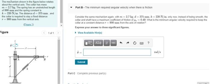Solved Part B. The minimum required angular velocity when | Chegg.com