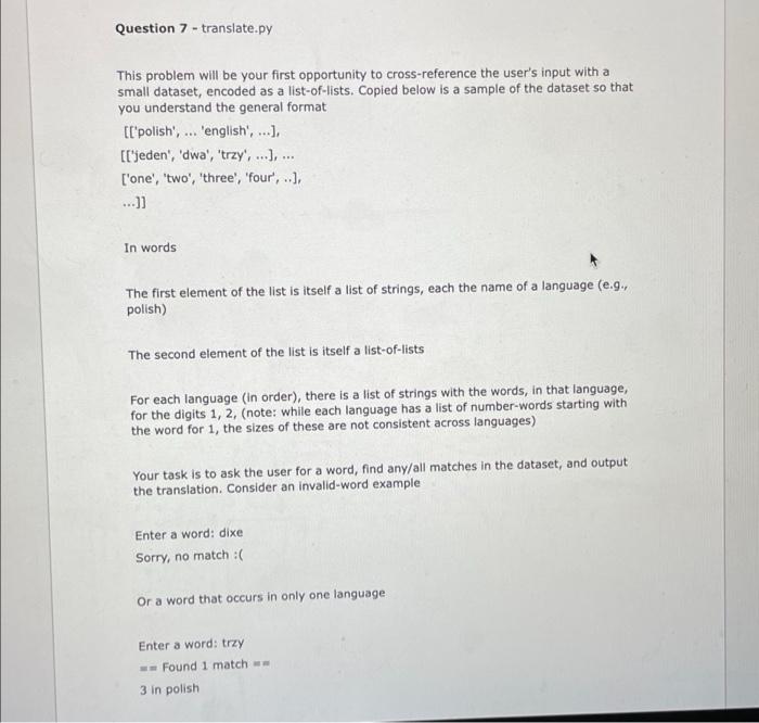 Solved Question 7 - translate.py This problem will be your | Chegg.com
