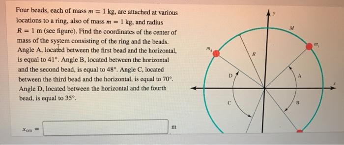 Solved M Four beads, each of mass m= 1 kg, are attached at | Chegg.com