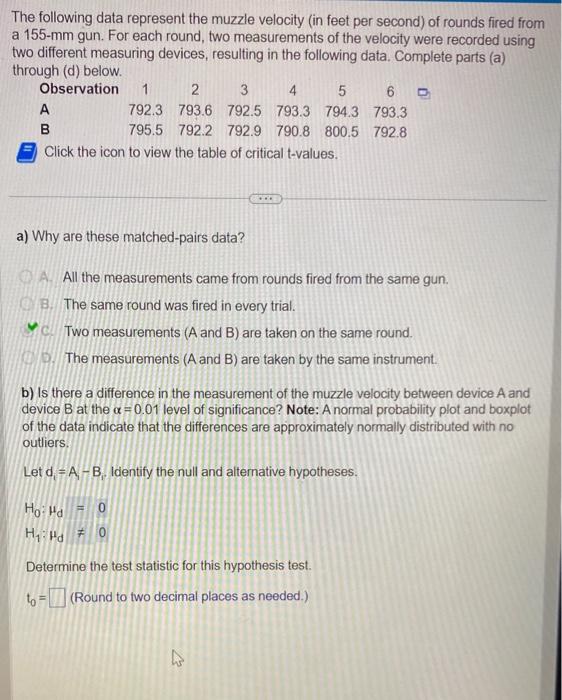 Solved The following data represent the muzzle velocity (in | Chegg.com