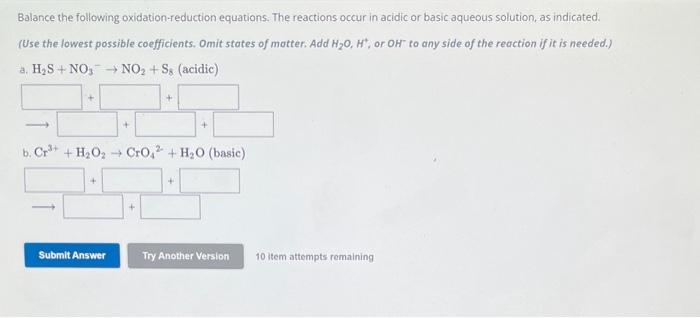 Solved Balance the following oxidation-reduction equations. | Chegg.com