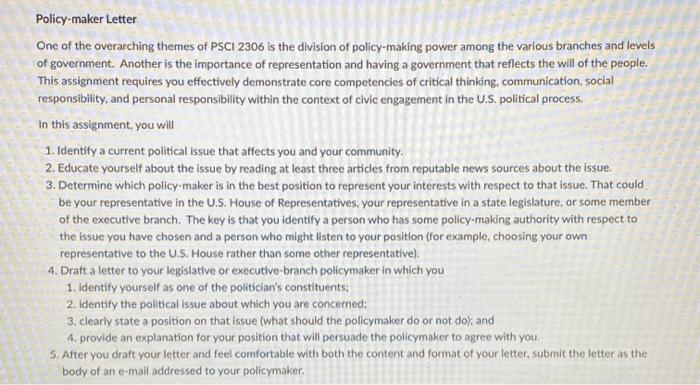 Solved Policy-maker Letter One of the overarching themes of | Chegg.com