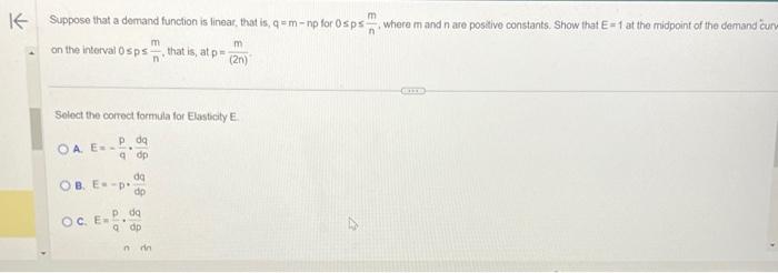 Solved Suppose that a demand function is linear, that is, | Chegg.com