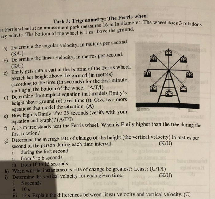 Solved Task 3: Trigonometry: The Ferris wheel Te Ferris | Chegg.com