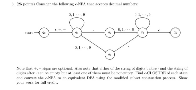 Solved 3. (25 points) Consider the following e-NFA that | Chegg.com Solved 3. (25 points) Consider the following e-NFA that | Chegg.com