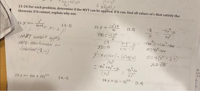 Solved 21-24 For each problem, determine if the MVT can be | Chegg.com