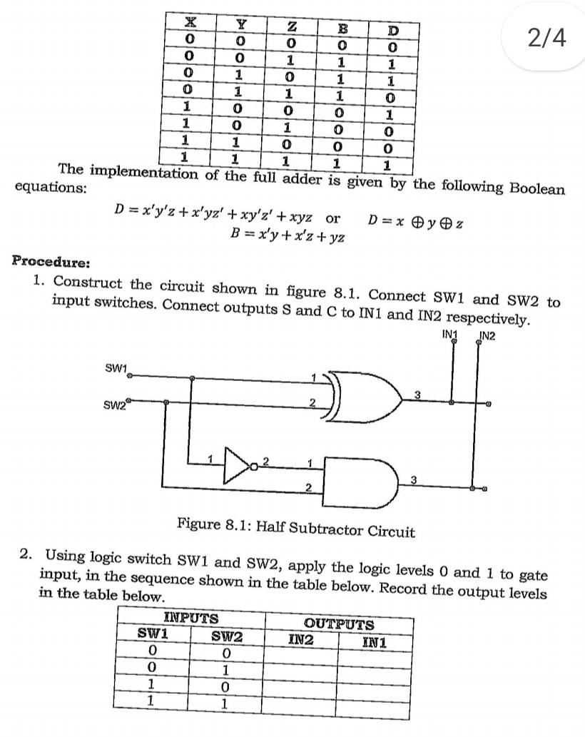 Solved SUBTRACTORS Objectives: To demonstrate the operation | Chegg.com