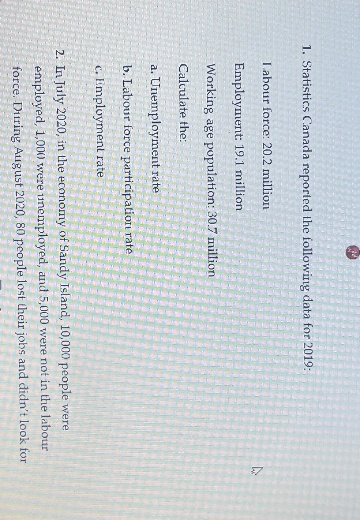 Solved Statistics Canada reported the following data for | Chegg.com