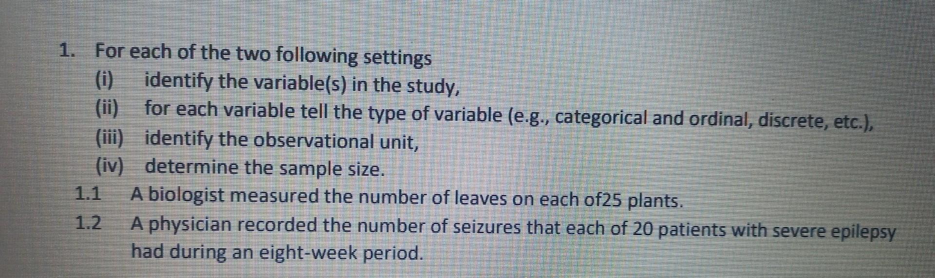 Solved 1. For each of the two following settings (i) | Chegg.com