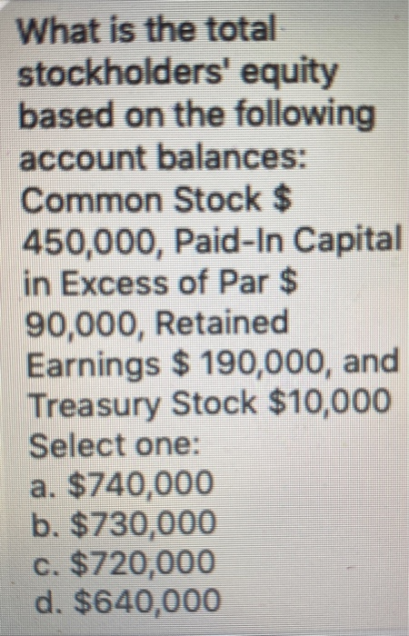 Solved What is the total stockholders' equity based on the | Chegg.com